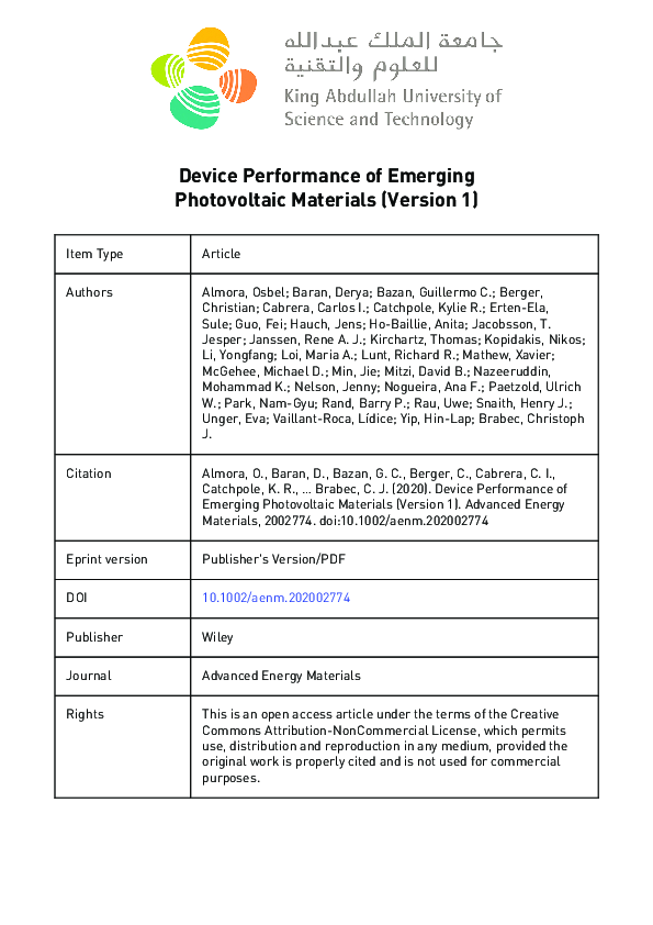 (PDF) Device Performance of Emerging Photovoltaic Materials (Version 1 ...