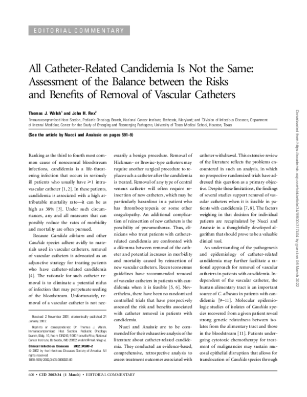 (PDF) All Catheter-Related Candidemia Is Not the Same: Assessment of ...