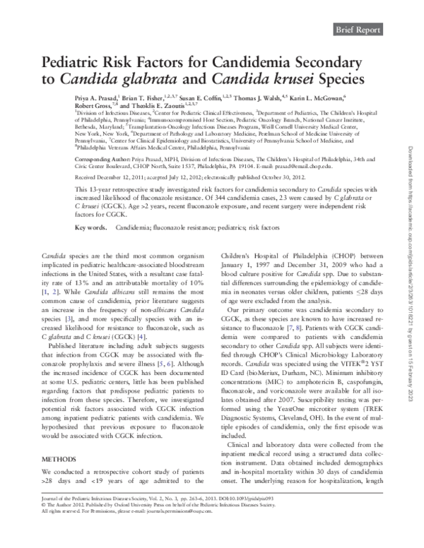 (PDF) Pediatric Risk Factors for Candidemia Secondary to Candida ...