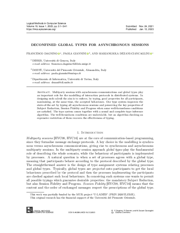 Pdf Deconfined Global Types For Asynchronous Sessions Paola Giannini 