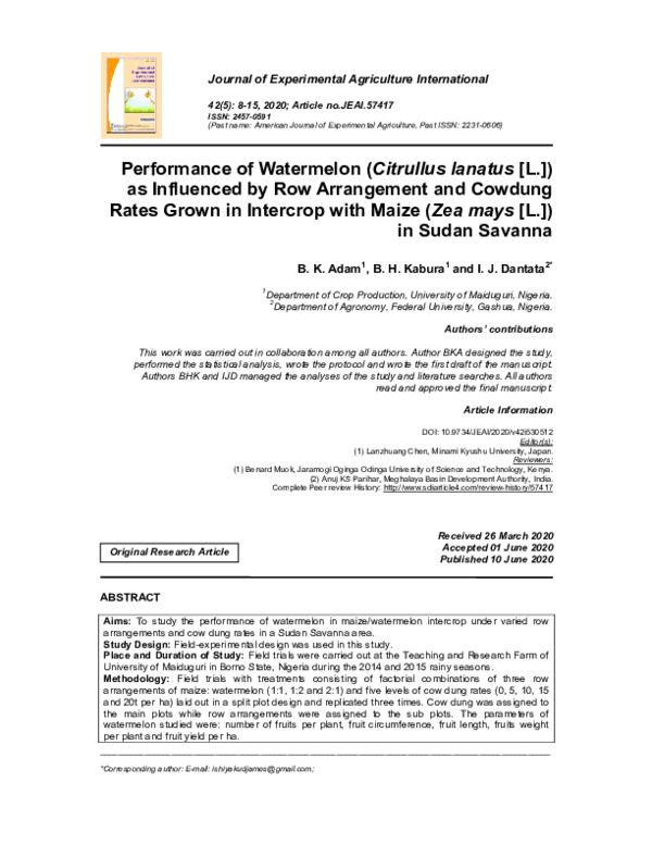 (PDF) Performance of Watermelon (Citrullus lanatus [L.]) as Influenced ...