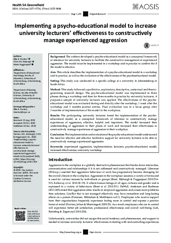 (PDF) Implementing a psycho-educational model to increase university ...