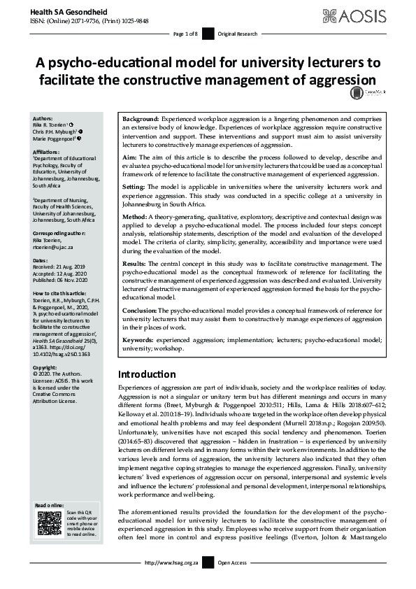 (PDF) A psycho-educational model for university lecturers to facilitate ...