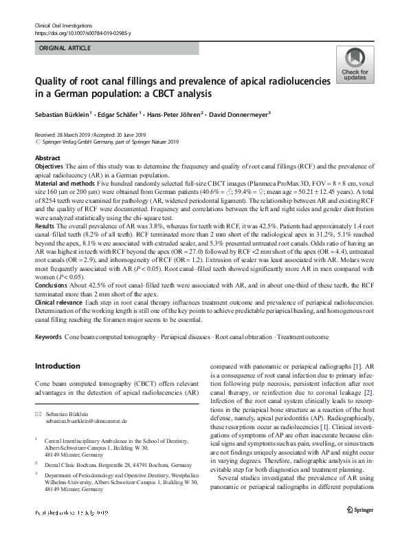 (PDF) Quality of Root Canal Fillings and Prevalence of Apical ...