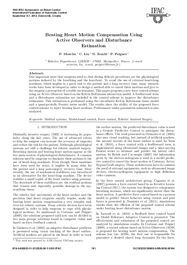 Pdf Beating Heart Motion Compensation Using Active Observers And Disturbance Estimation
