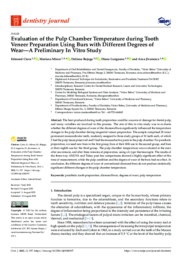 (PDF) Evaluation of the Pulp Chamber Temperature during Tooth Veneer ...