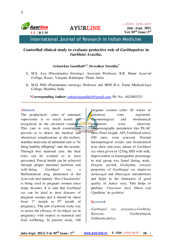 (PDF) A Controlled clinical study to evaluate protective role of ...