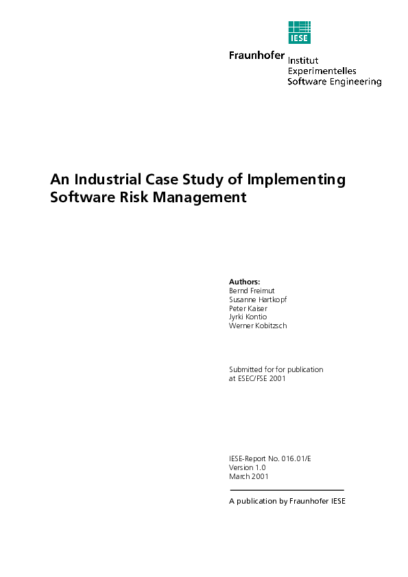 (PDF) An industrial case study of implementing software risk management