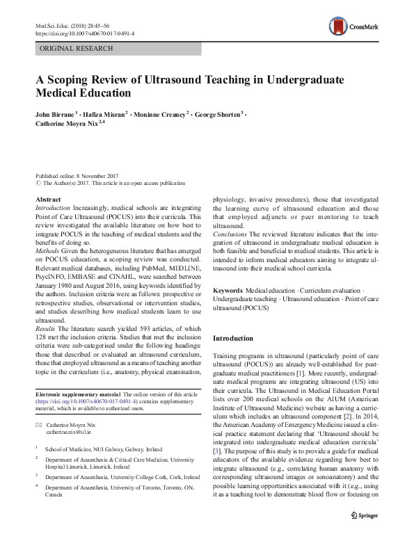 Pdf A Scoping Review Of Ultrasound Teaching In Undergraduate Medical