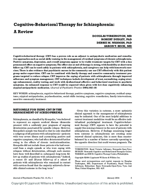 (PDF) Cognitive Behavioral Therapy for Schizophrenia