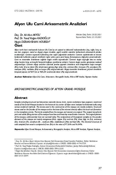 (PDF) Afyon Ulu Cami Arkeometrik Analizleri