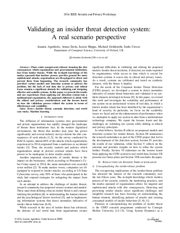 Pdf Validating An Insider Threat Detection System A Real Scenario Perspective