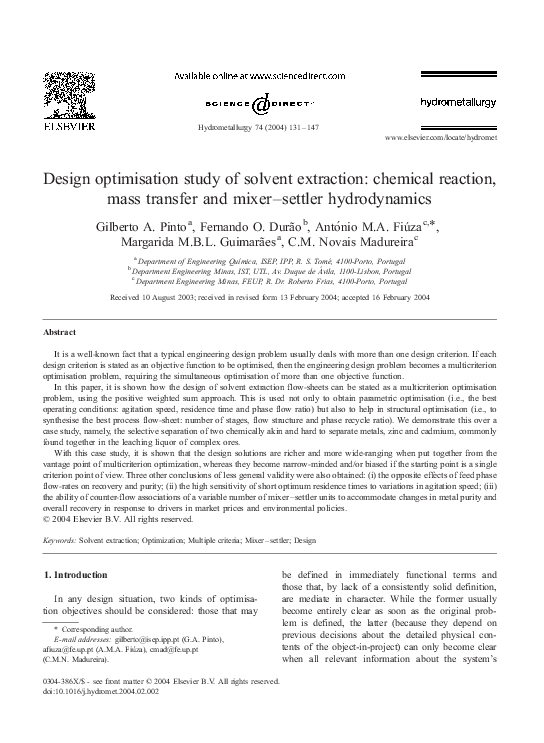 (PDF) Design optimisation study of solvent extraction: chemical reaction, mass transfer and ...