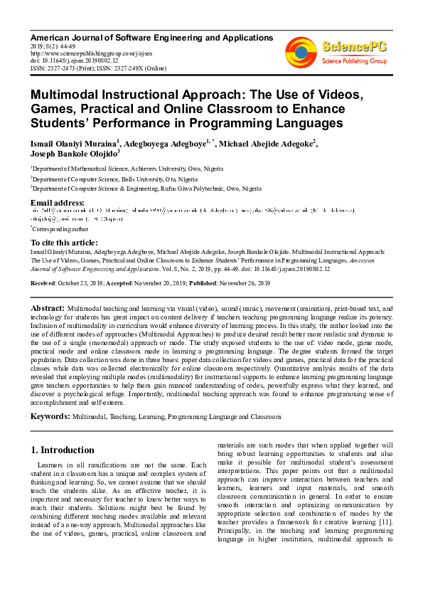 (PDF) Multimodal Instructional Approach: The Use of Videos, Games, Practical and Online ...