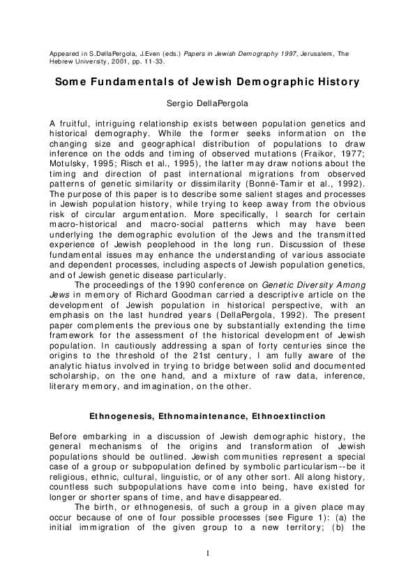(PDF) Some fundamentals of Jewish demographic history