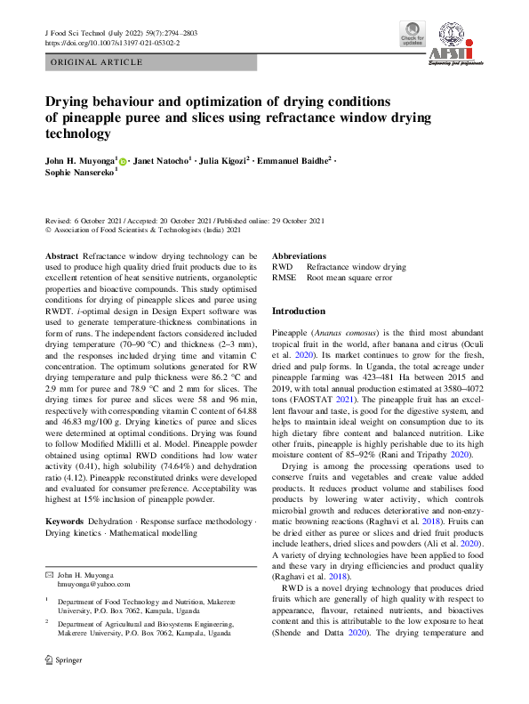 (PDF) Drying behaviour and optimization of drying conditions of ...
