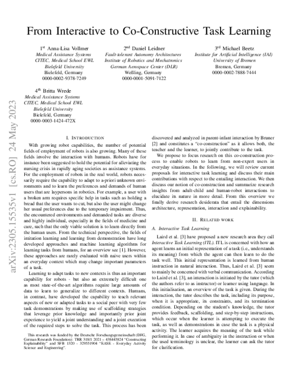 (PDF) From Interactive to Co-Constructive Task Learning | Britta Wrede - Academia.edu
