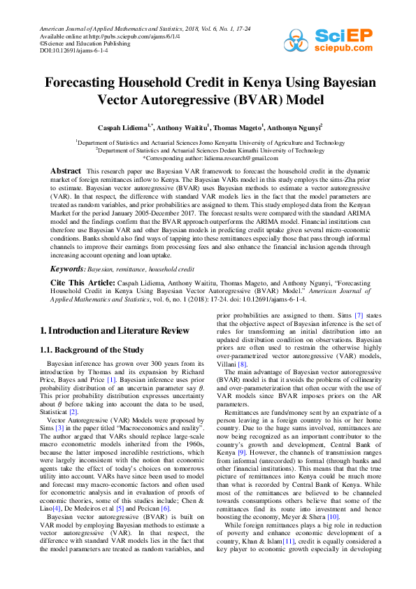 Pdf Forecasting Household Credit In Kenya Using Bayesian Vector Autoregressive Bvar Model