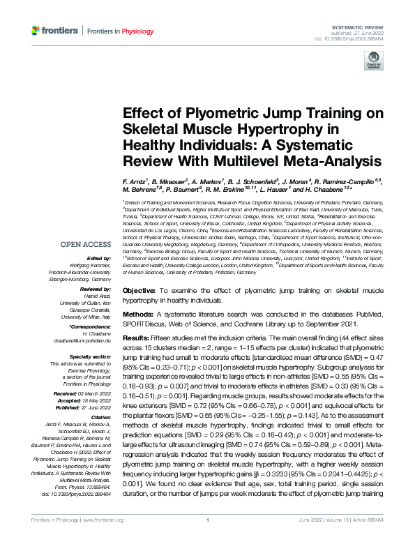 (PDF) Effect of Plyometric Jump Training on Skeletal Muscle Hypertrophy in Healthy Individuals ...