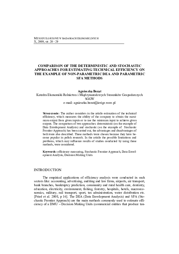 (PDF) Comparison of the Deterministic and Stochastic Approaches for Estimating Technical ...
