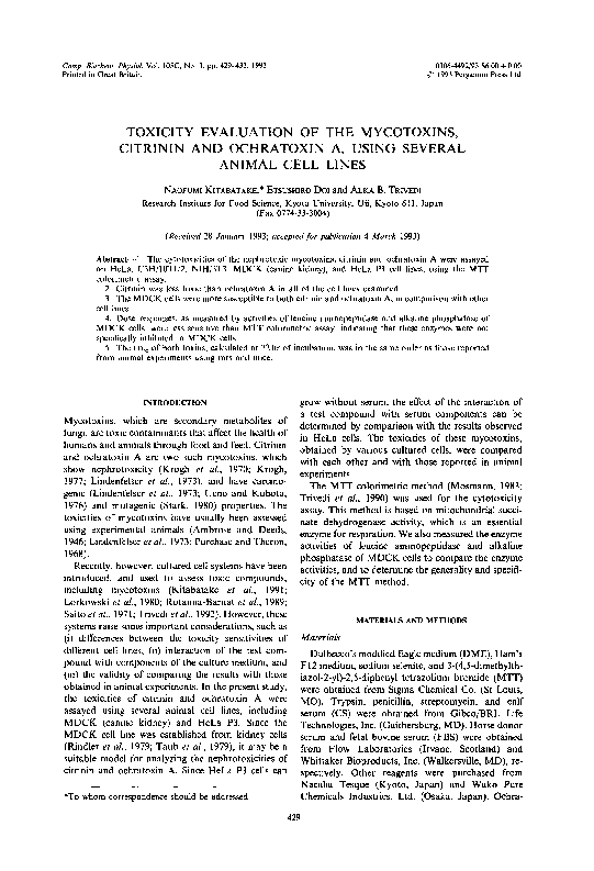 (PDF) Toxicity evaluation of the mycotoxins, citrinin and ochratoxin a ...