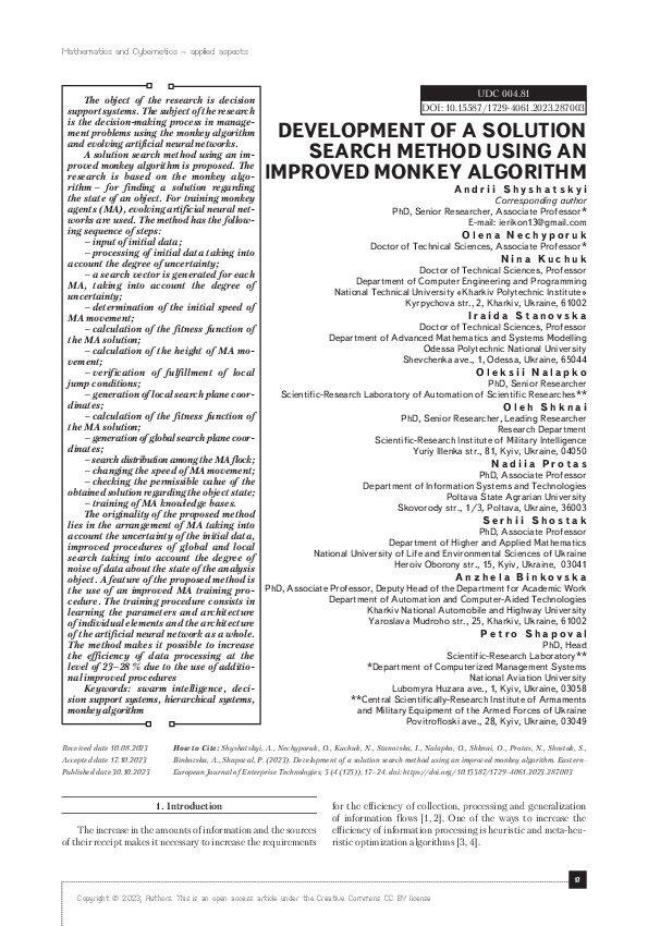 (PDF) Development of a solution search method using an improved monkey ...