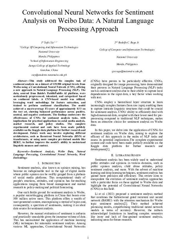 (PDF) Convolutional Neural Networks for Sentiment Analysis on Weibo Data: A Natural Language ...