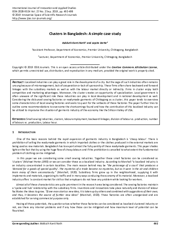 (PDF) Clusters in Bangladesh: A simple case study