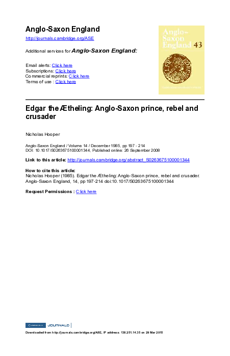 (PDF) Edgar the Ætheling: Anglo-Saxon prince, rebel and crusader
