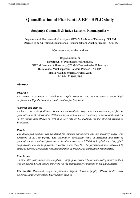 (PDF) Quantification of Pitolisant: A RP - HPLC study
