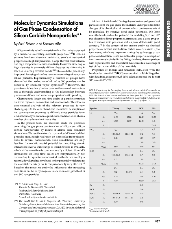 (PDF) Molecular Dynamics Simulations of Gas Phase Condensation of Silicon Carbide Nanoparticles