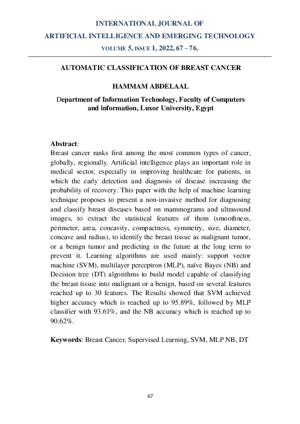 (PDF) Automatic Classification of Breast Cancer (PDF) Automatic Classification of Breast Cancer