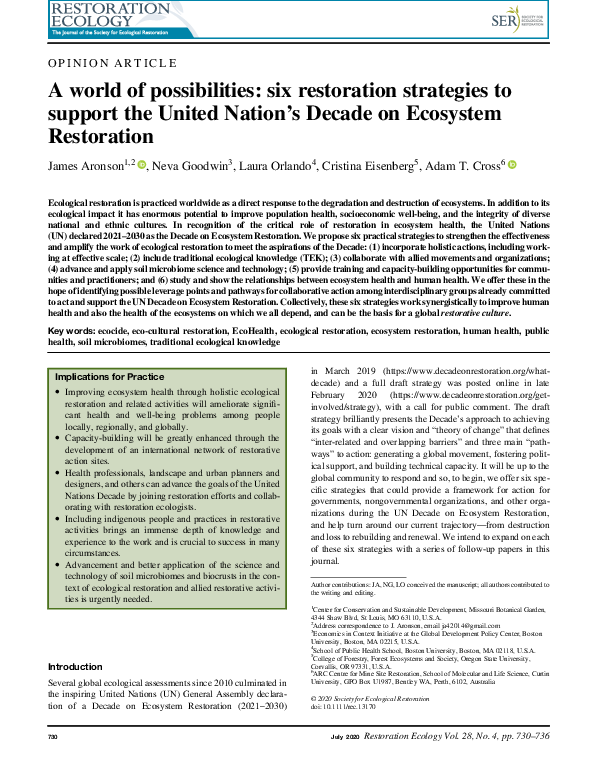 (PDF) A world of possibilities: six restoration strategies to support the United Nation's Decade ...
