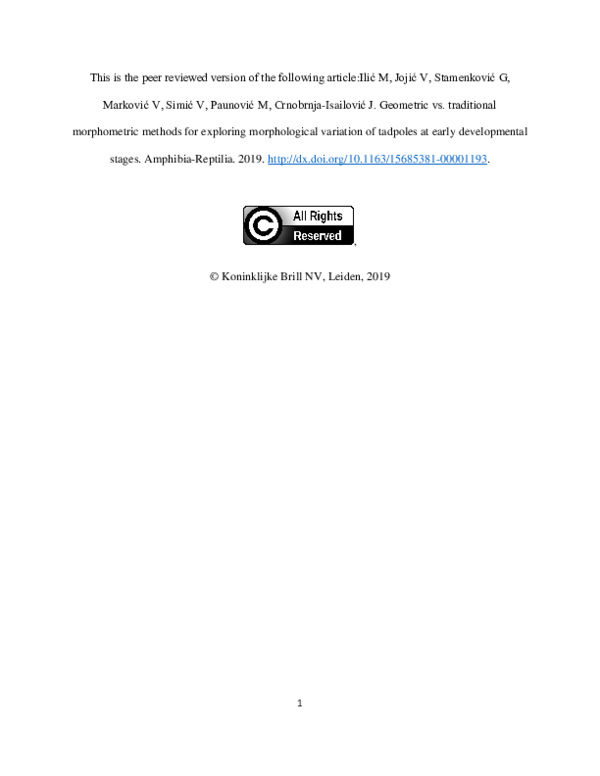 (PDF) Geometric vs. traditional morphometric methods for exploring ...