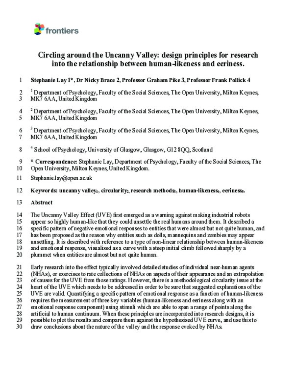 (PDF) Circling around the Uncanny Valley: design principles for ...