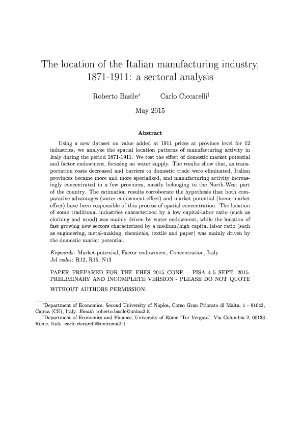 (PDF) The location of the Italian manufacturing industry, 1871–1911: a ...