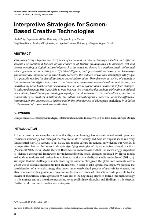 (PDF) Interpretive Strategies for Screen-Based Creative Technologies