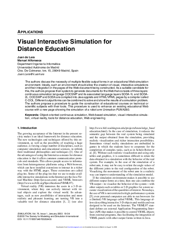 (PDF) Visual Interactive Simulation for Distance Education