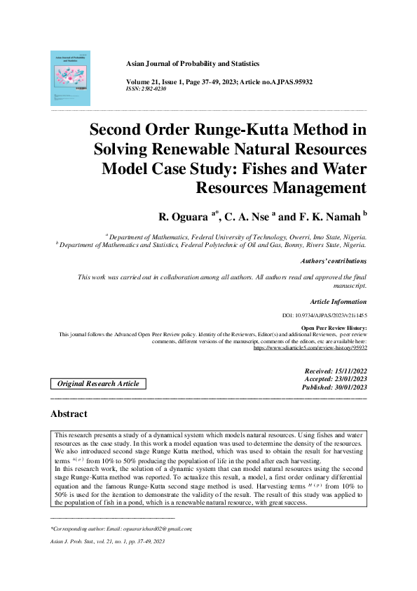 (PDF) Second Order Runge-Kutta Method in Solving Renewable Natural Resources Model Case Study ...