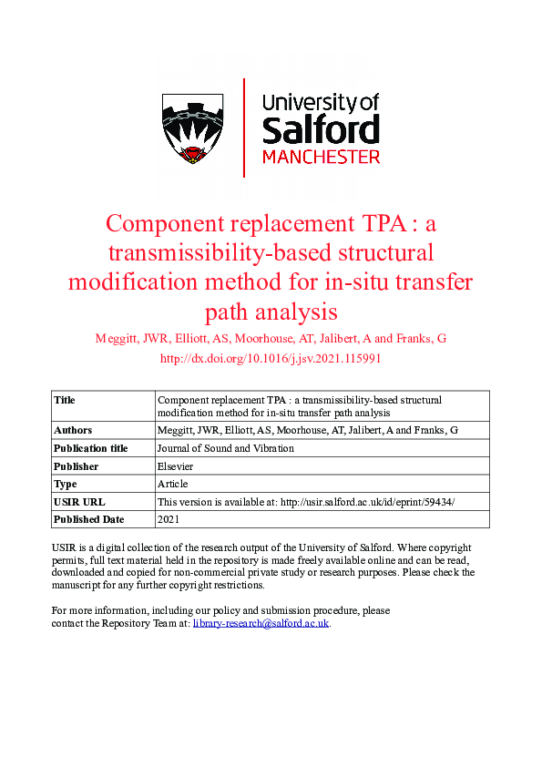 (PDF) Component replacement TPA: A transmissibility-based structural modification method for in ...