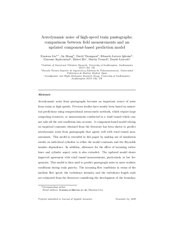 (PDF) Aerodynamic noise of high-speed train pantographs: Comparisons between field measurements ...