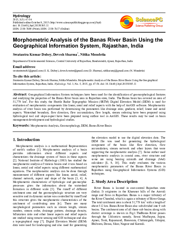 (PDF) Morphometric Analysis of the Banas River Basin Using the ...