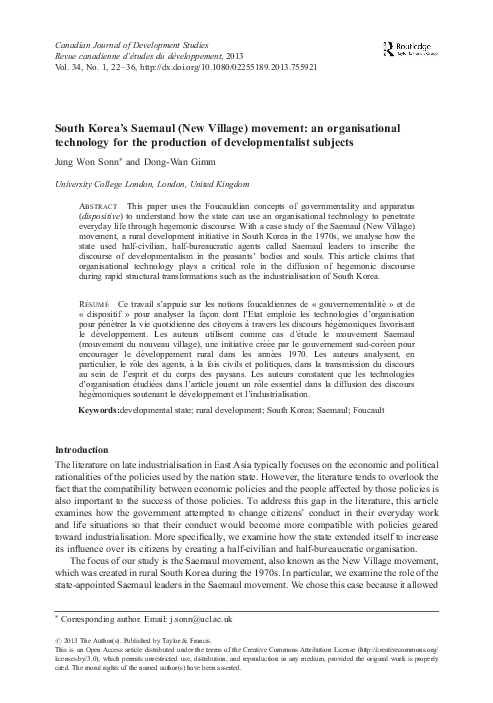 (PDF) South Korea’s Saemaul (new village) Movement