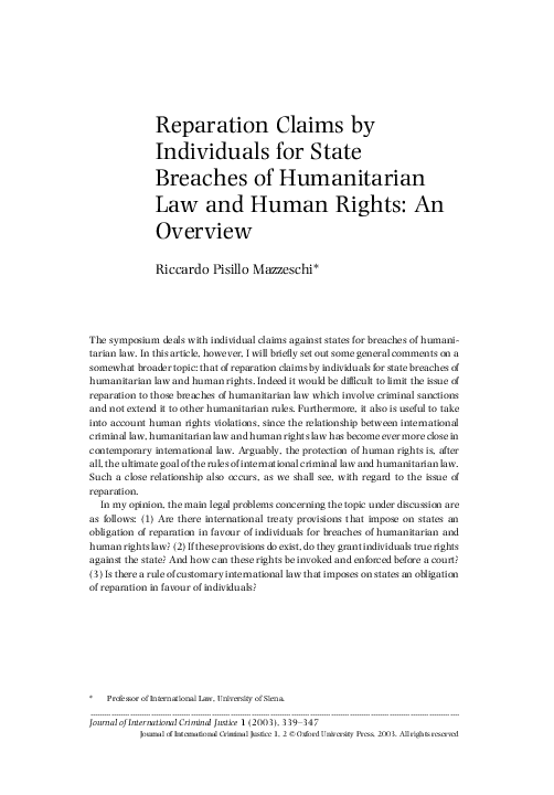 (PDF) Reparation Claims by Individuals for State Breaches of ...