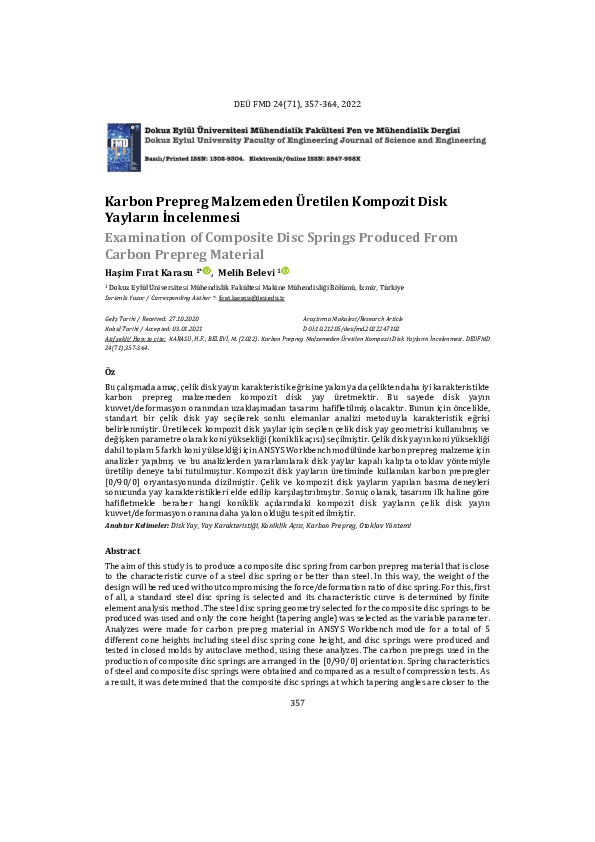 (PDF) Karbon Prepreg Malzemeden Üretilen Kompozit Disk Yayların İncelenmesi