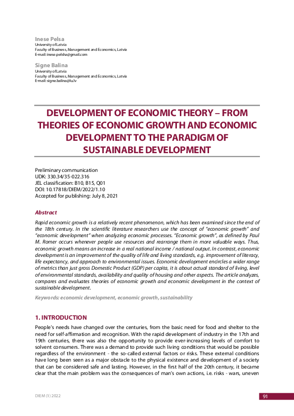 (PDF) Development of Economic Theory – from Theories of Economic Growth ...