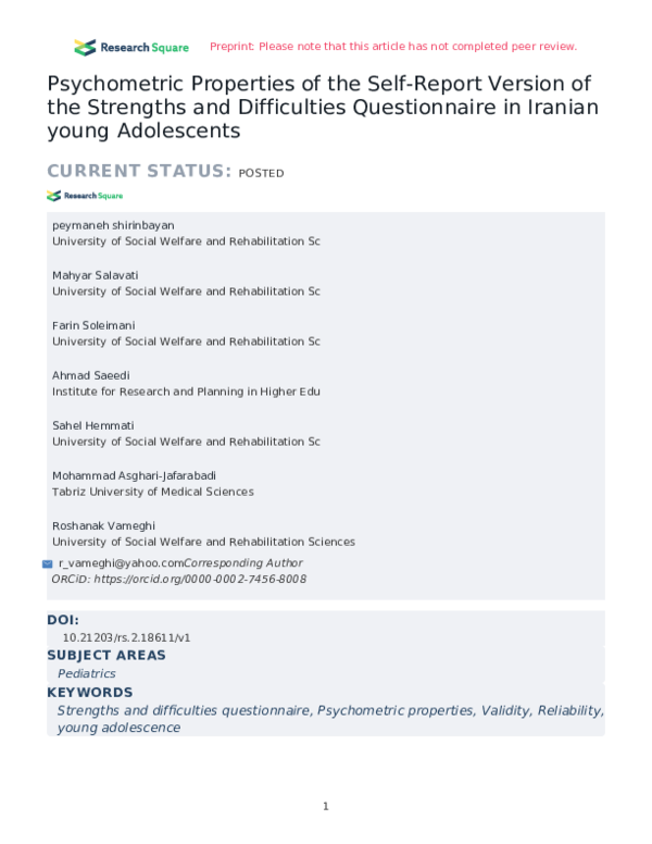 (PDF) Psychometric Properties of the Self-Report Version of the ...