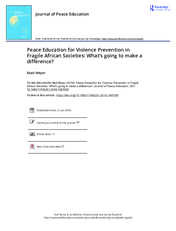 (PDF) Peace Education for Violence Prevention in Fragile African ...