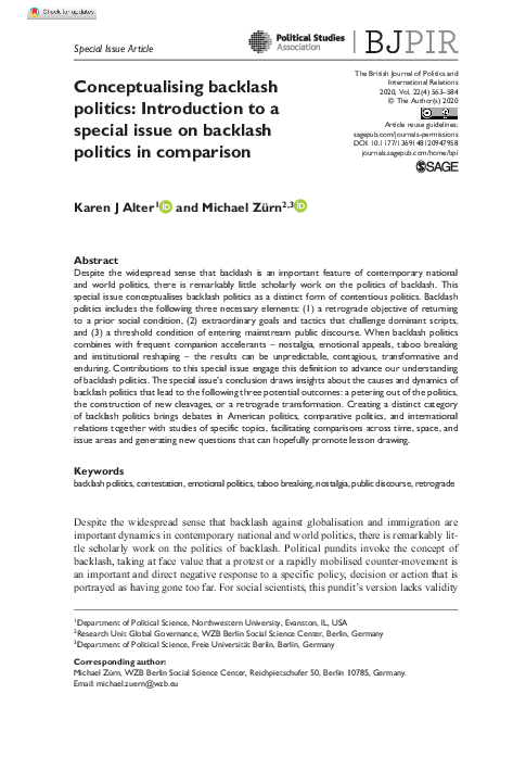 (PDF) Conceptualising backlash politics: Introduction to a special ...