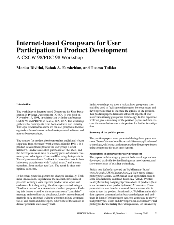 (PDF) Internet-based groupware for user participation in product development